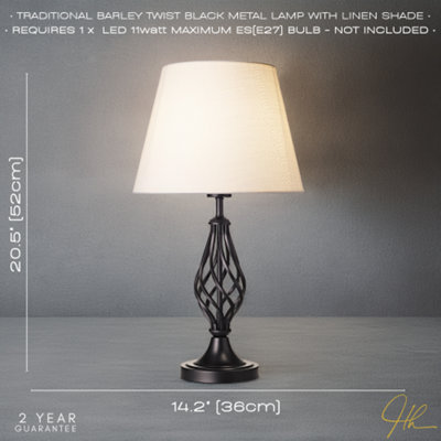 Traditional Matte Black Table Lamp with Barley Twist Base and White ...