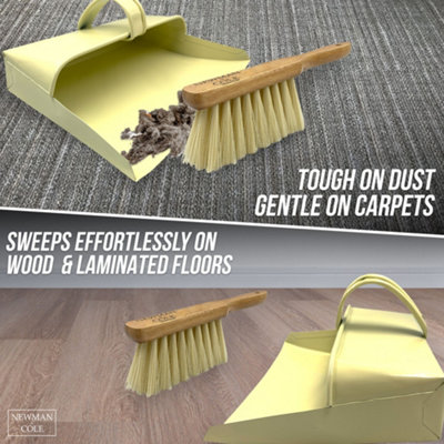 Traditional Metal Hooded Dust Pan and Brush Set - Cream Color