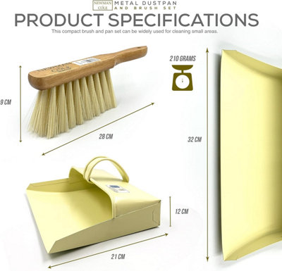 Traditional Metal Hooded Dust Pan and Brush Set - Cream Color