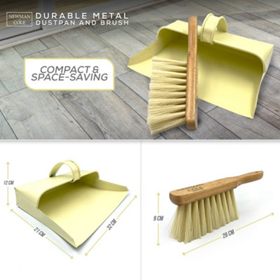 Traditional Metal Hooded Dust Pan and Brush Set - Cream Color