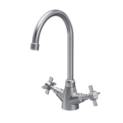 Traditional Mono Mixer Kitchen Tap with Crosshead Handles - Brushed ...