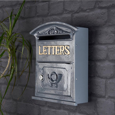 Traditional Old Style Grey Letter Post Box Wall Mounted Lockable