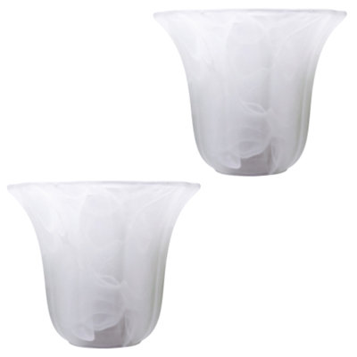 Traditional Pair of White Alabaster Glass Shades with Subtle Petal ...