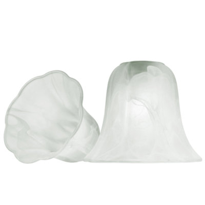 Traditional Pair of White Alabaster Glass Shades with Subtle Petal ...