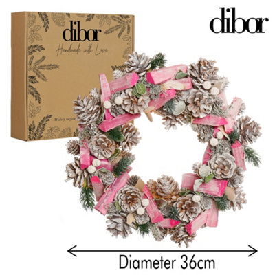 Traditional Pastel Pink Driftwood Front Door Autumn Wreath Winter ...