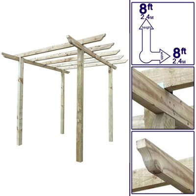 Traditional Pergola 8x8ft Square, 2.4x2.4x2.4m Heavy Duty Wooden DIY ...