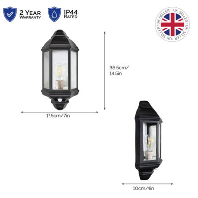 Traditional PIR Sensor Outdoor Wall Light with Matt Black Metal Die ...