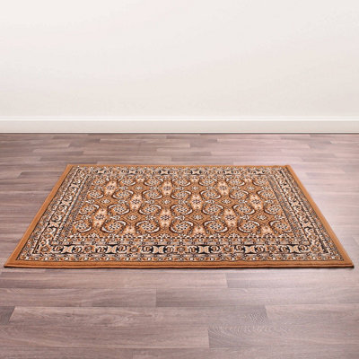 Traditional Poly Esta Gold Rug by Rug Style-60cm X 110cm | DIY at B&Q
