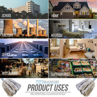 Traditional Pure Cotton Yarn Mop Galvanised Metal Socket Mop with Handle