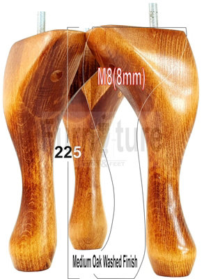 Traditional Queen Anne Wood Legs Medium Oak Wash 225mm High 4 Furniture ...