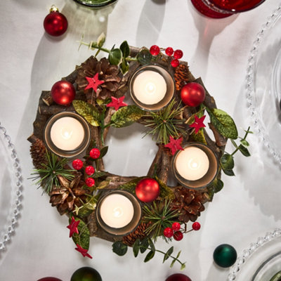 Traditional Red Bauble Christmas Decoration Tealight Centrepiece 23cm