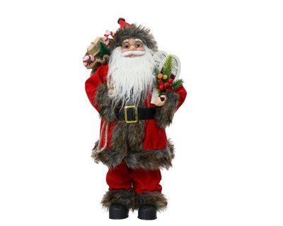 Traditional Red Plush Santa Figurine Standing Father Christmas ...