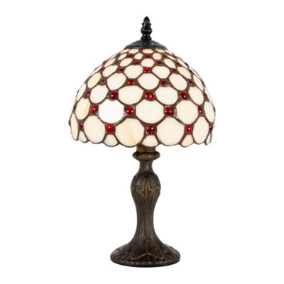 Traditional Red Stained Glass Tiffany Table Lamp with Multiple Circular ...