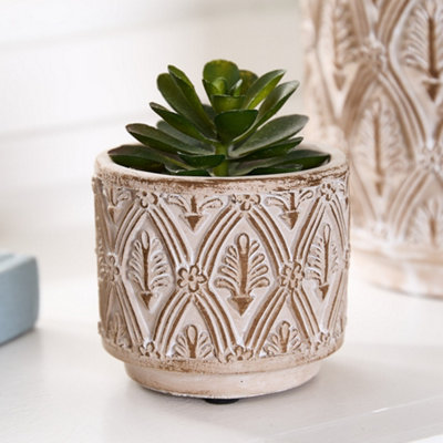 TRADITIONAL SMALL BEIGE TEXTURED INDOOR FLORAL PLANT POT H7 X DIA. 8CM
