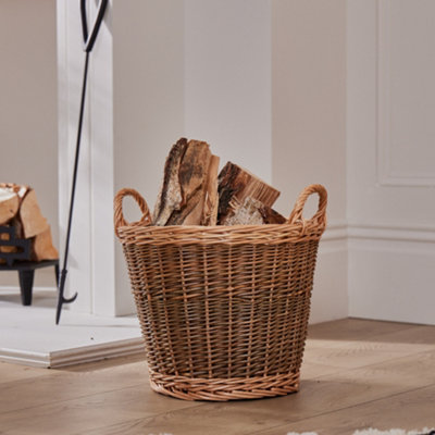 Traditional Small Wicker Fireplace Log Storage Basket with Lining