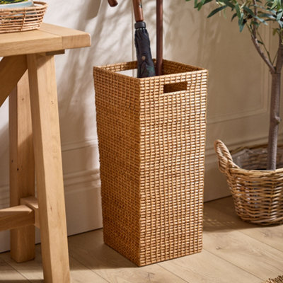 Traditional Square Natural Rattan Umbrella Stand Basket