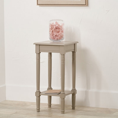 Traditional Square Taupe Side Accent Table with Bottom Shelf
