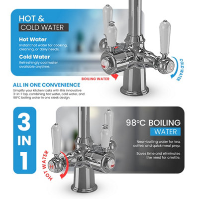 Traditional Style 3 in 1 Instant Boiling Water Tap, 2.4L Boiler Unit ...
