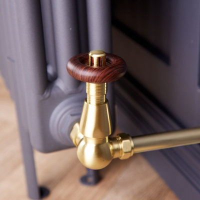 Traditional Style Angled Wood Effect Head TRV & Lockshield 15mm x 1/2 ...