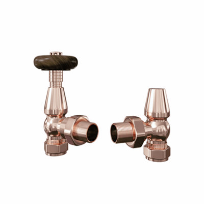 Traditional Style Angled Wood Effect Head TRV & Lockshield 15mm x 1/2 ...
