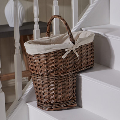 Traditional Style Antique Wash Stair Laundry Storage Basket with White ...