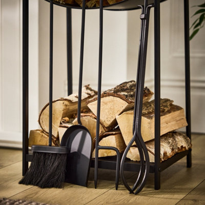 Traditional Style Fire Tools Set with Log Storage Fireplace Companion Set