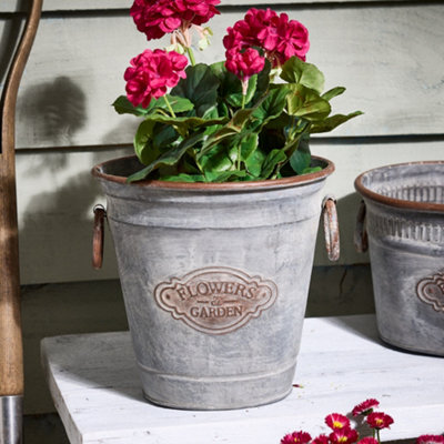Traditional Style Flower Plant Pot and Garden Metal Planter Bucket (Dia ...