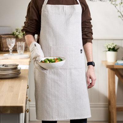 Traditional Style Mocha Cotton Ticking Stripe Cooking Kitchen Apron ...