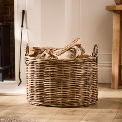 Traditional Style Premium Large Oval Fireplace Log Storage Basket