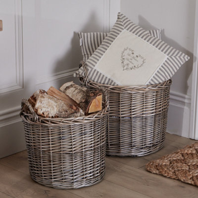 Traditional Style Set of 2 Round Straight-sided Wicker Fireplace Log ...