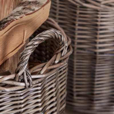 Traditional Style Set of 2 Round Straight-sided Wicker Fireplace Log ...