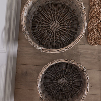 Traditional Style Set of 2 Round Straight-sided Wicker Fireplace Log ...