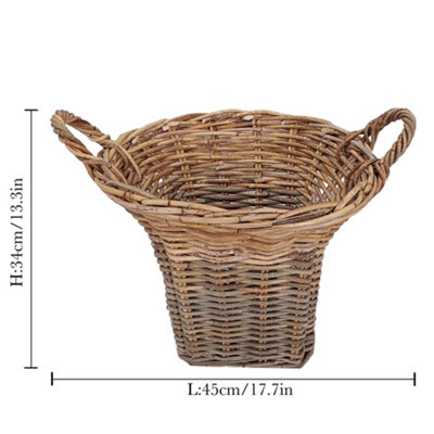 Traditional Style Wicker Large Fluted Fireplace Log Storage Basket