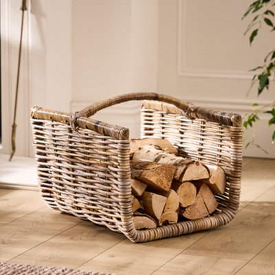 Traditional Style Wicker Small Open Ended Fireplace Log Storage Basket