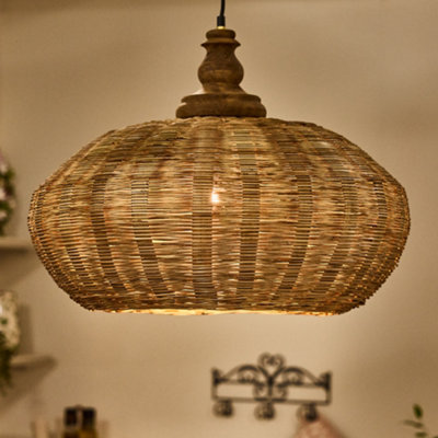 Traditional Style XL Rattan Basket Ceiling Light Shade