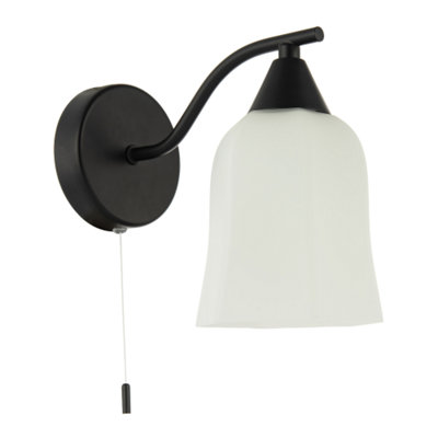 Traditional Switched Downlight Wall Light in Matte Black with Opal ...