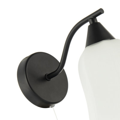 Traditional Switched Downlight Wall Light in Matte Black with Opal ...