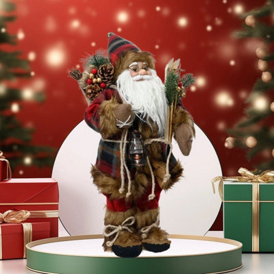 Traditional Tartan Plush Santa Figurine Standing Father Christmas Decor ...