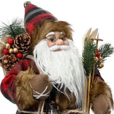 Traditional Tartan Plush Santa Figurine Standing Father Christmas Decor ...