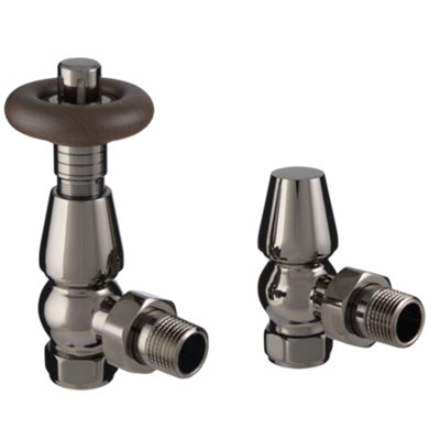 Traditional Thermostatic Radiator Valves Black Nickel Angled - 1/2" x 15mm