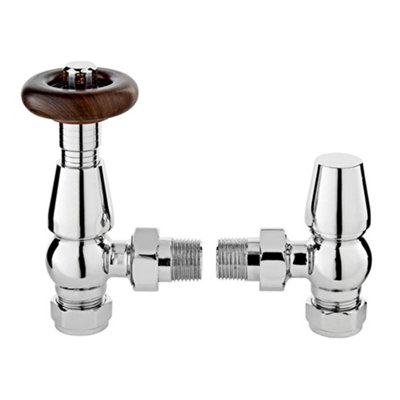 Traditional Thermostatic Radiator Valves Chrome Angled - 1/2" x 15mm