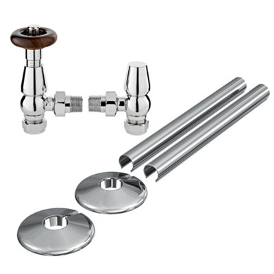 Traditional Thermostatic Radiator Valves (TRV) Chrome Angled Set - 1/2 ...
