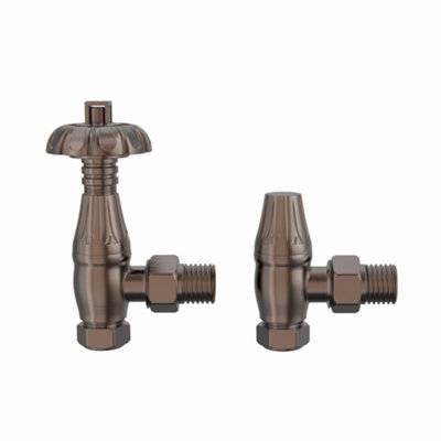 Traditional Thermostatic TRV Antique Design Angled Radiator Rad Valves ...