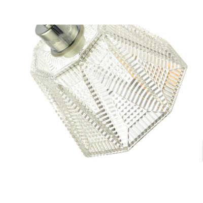 Traditional Thick Clear Glass Hexagonal Pendant Lamp Shade with Diamond ...