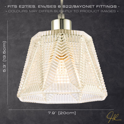 Traditional Thick Clear Glass Hexagonal Pendant Lamp Shade with Diamond ...