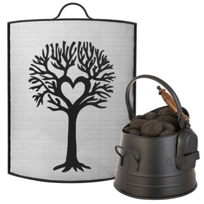 Traditional Tree Fire Screen Fireguard H67cm x W53cm with Black Coal ...