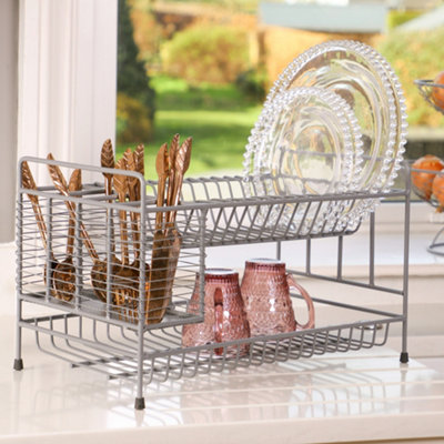 Traditional Two Tier Kitchen Dish Drying Rack Dish Drainer