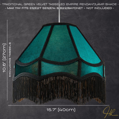 Traditional Victorian Empire 40cm Lamp Shade in Dark Emerald Velvet with Tassels