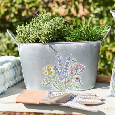 Traditional Wildflower Summer Outdoor Garden Metal Planter with Handles