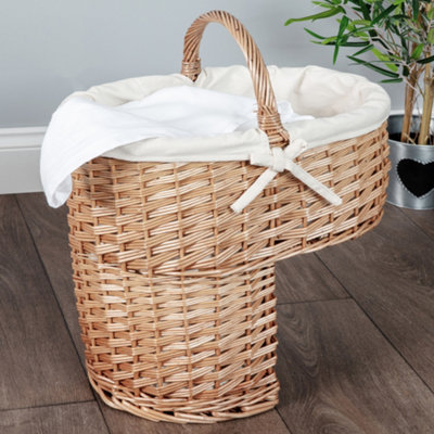 Traditional Willow Wicker Double Steamed Stair Basket with White Lining ...
